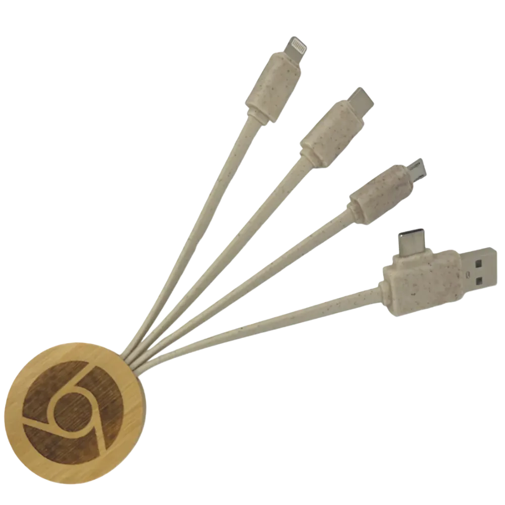 Promotional Round Bamboo Charging Cable | Total Merchandise