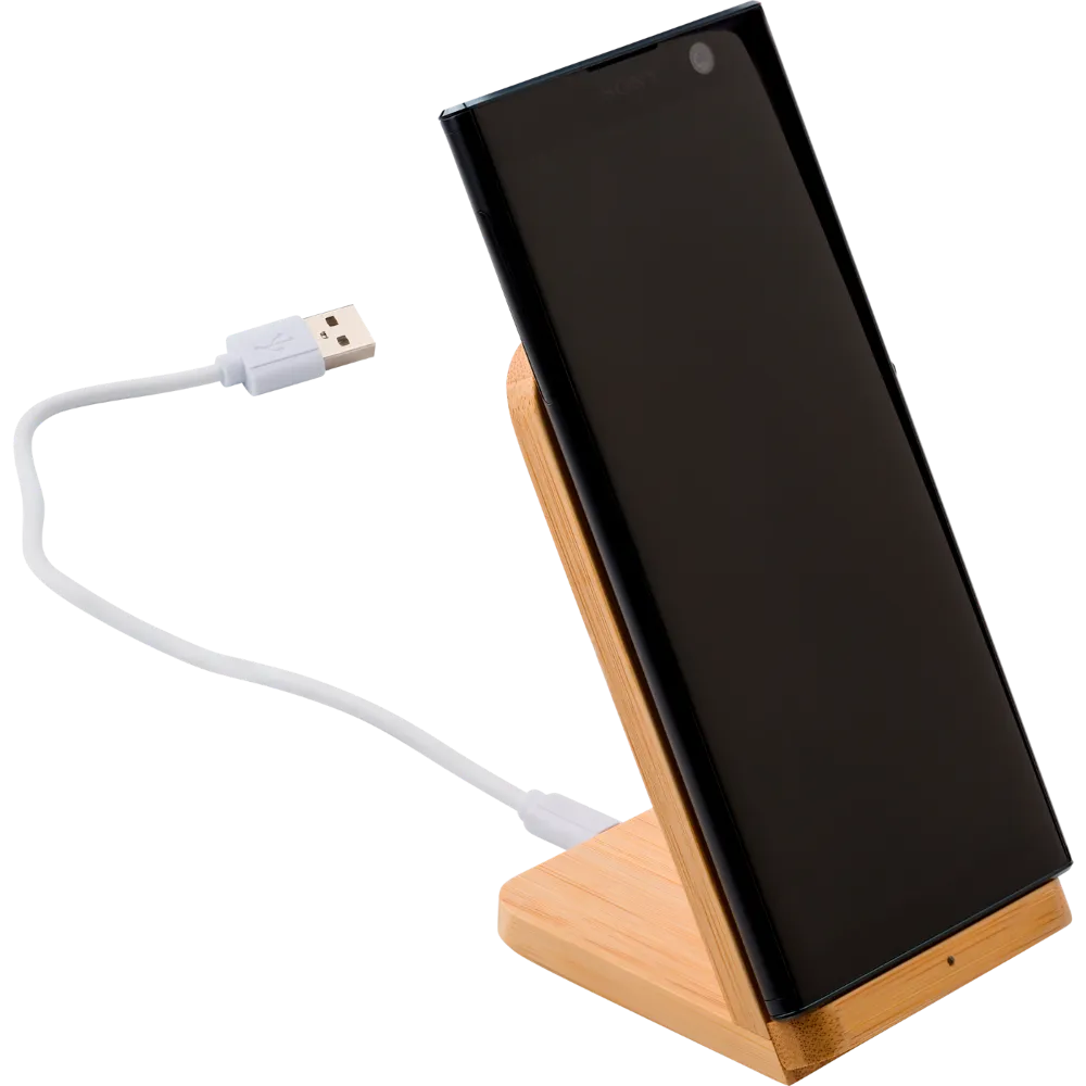 Branded Bamboo Wireless Charging Phone Stand | Total Merchandise