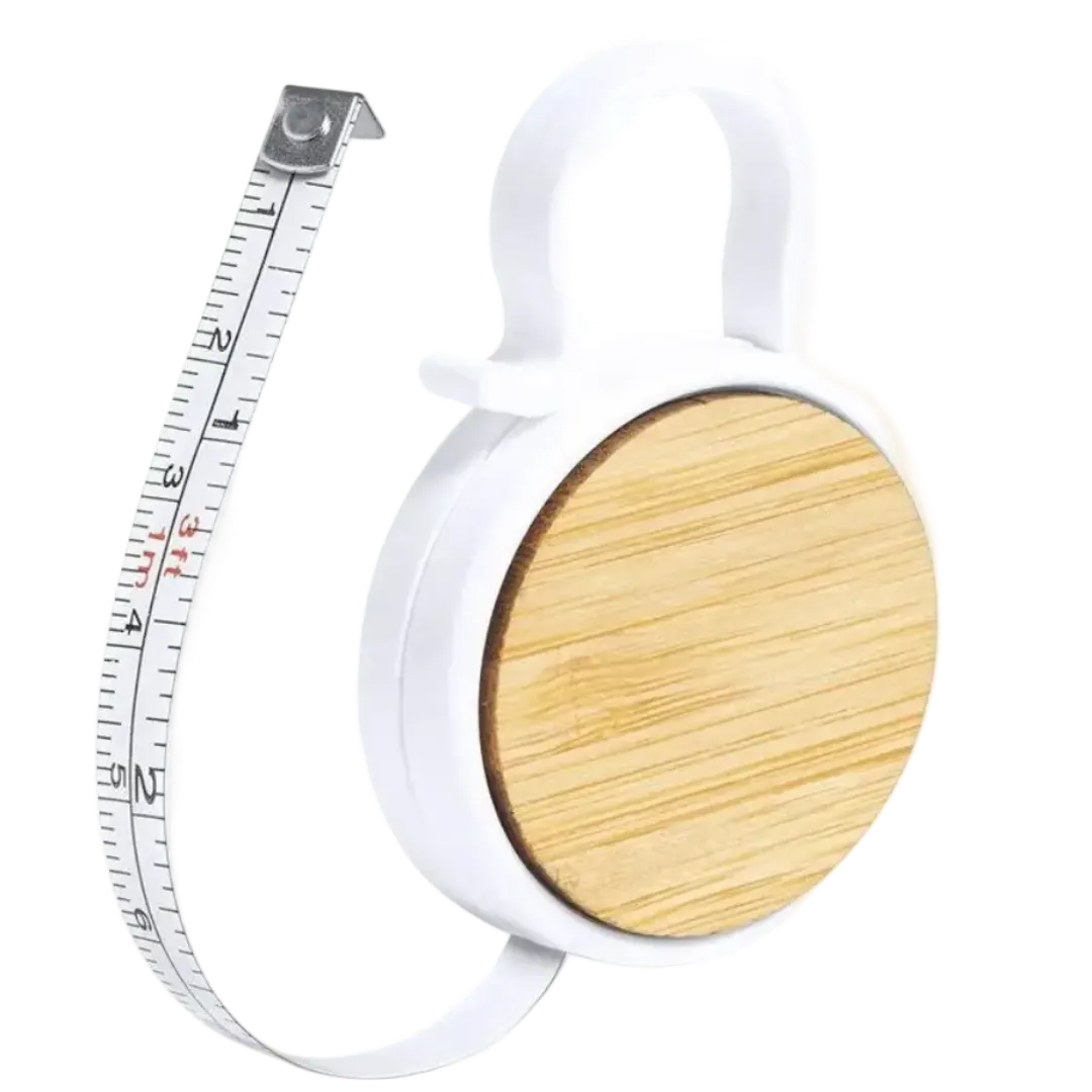 1M Bamboo and Plastic Tape Measure Keyring | Total Merchandise
