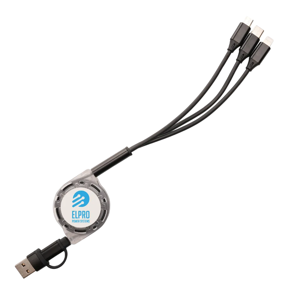 Branded 3-in-1 Reel Charger with Type-C Adapter | Total Merchandise