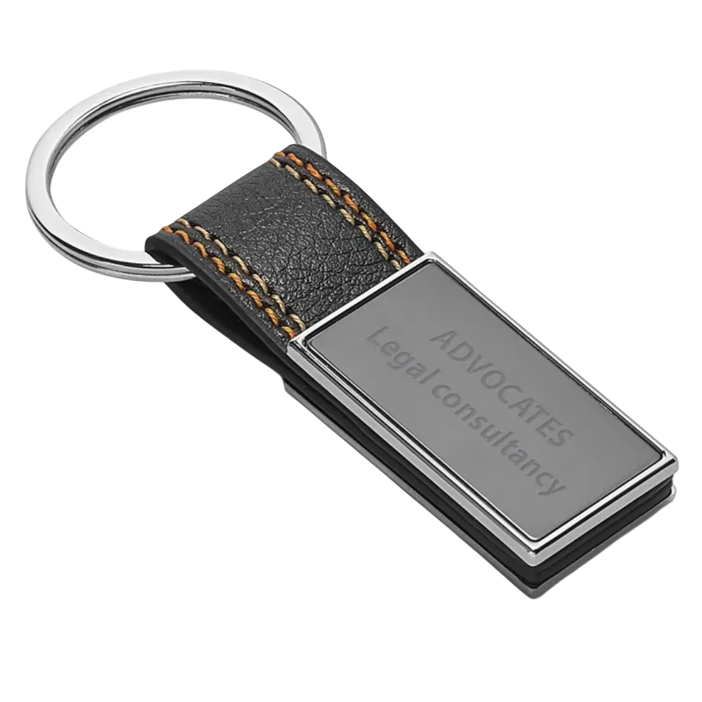 Logo Branded Bale Metal and PU Keyring | Total Merchandise