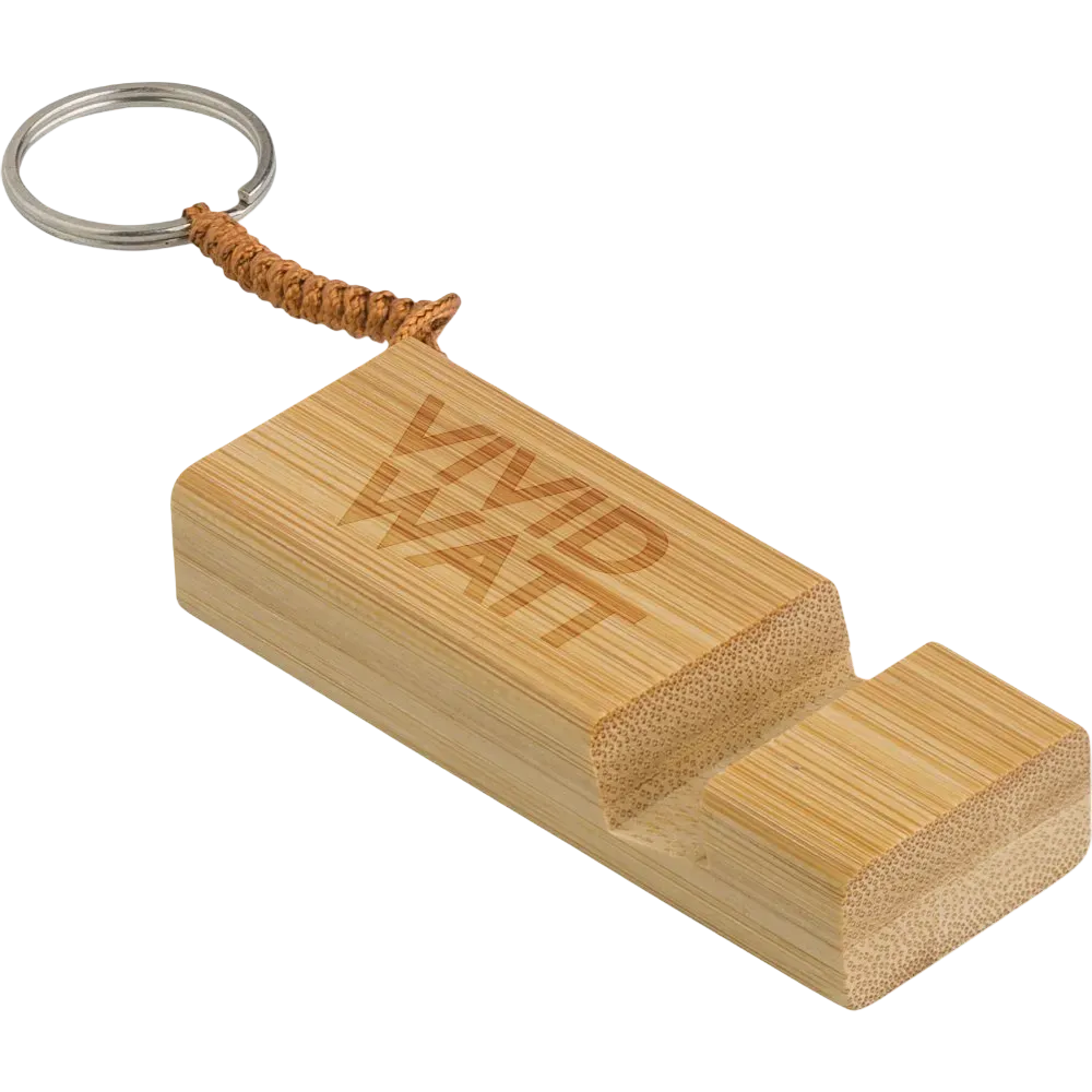 Promotional Bamboo Keychain Phone Stand | Total Merchandise