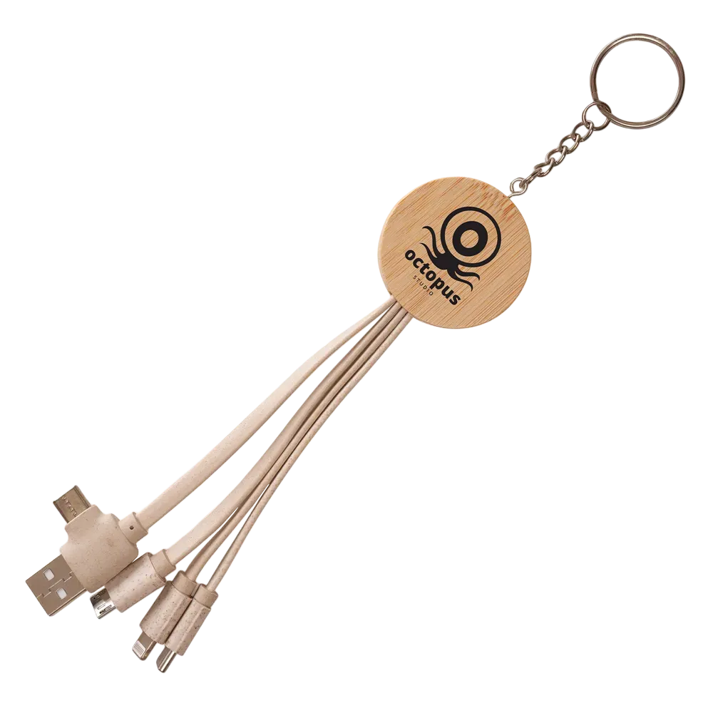 Custom USB-C Round Bamboo & Wheat Straw Charger | Total Merchandise