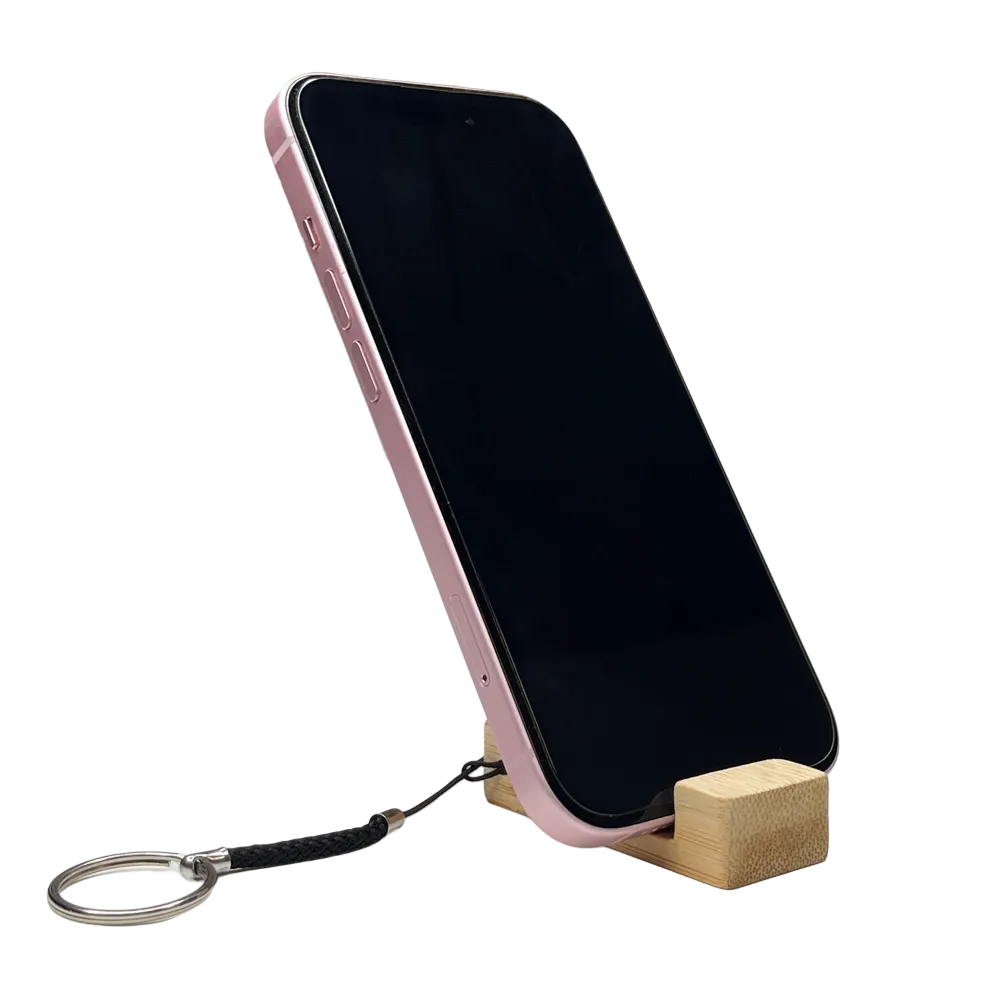 Personalisable Bamboo Phone Stand Keyring | Total Merchandise